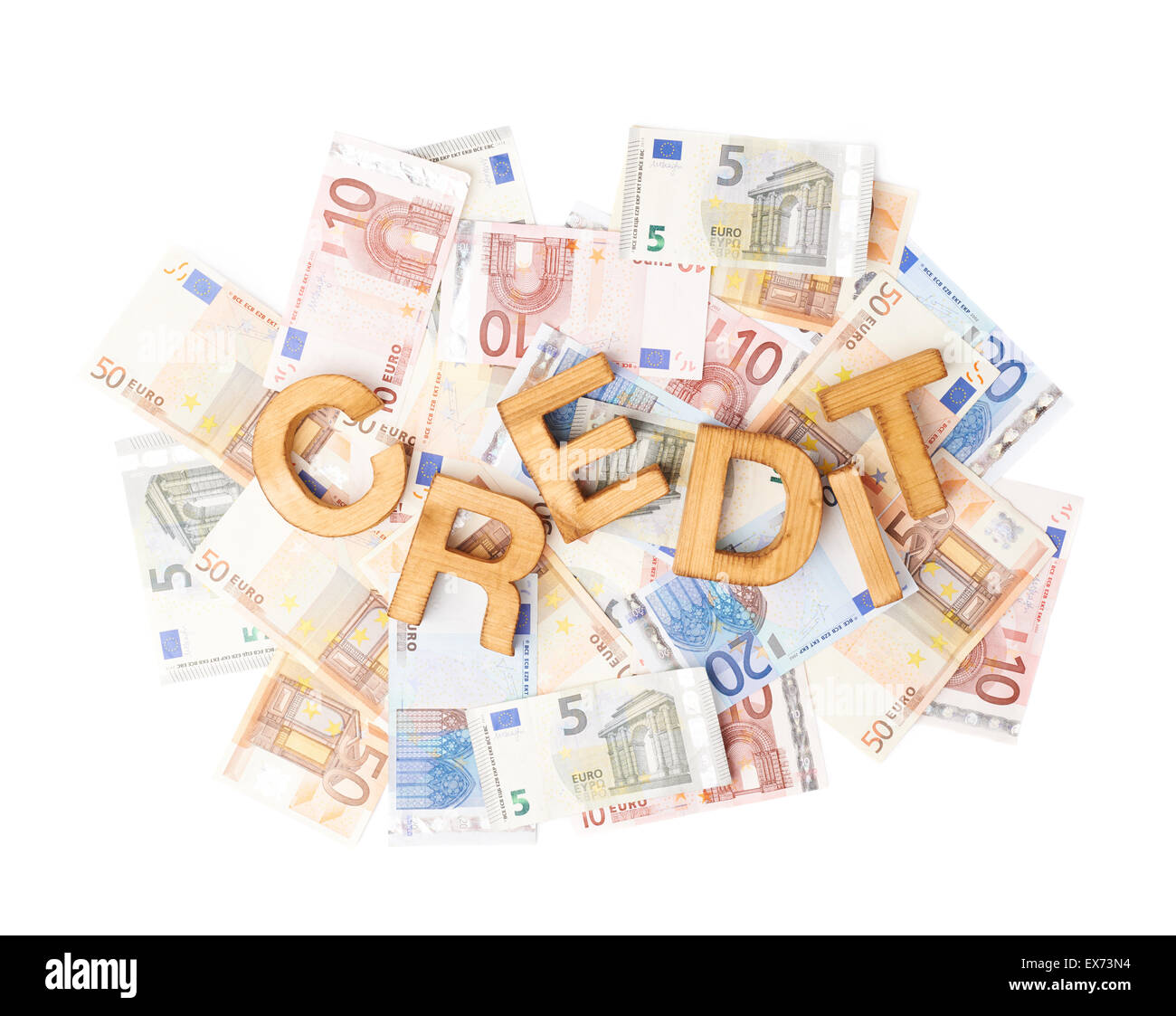 Word Credit over the pile of money Stock Photo - Alamy