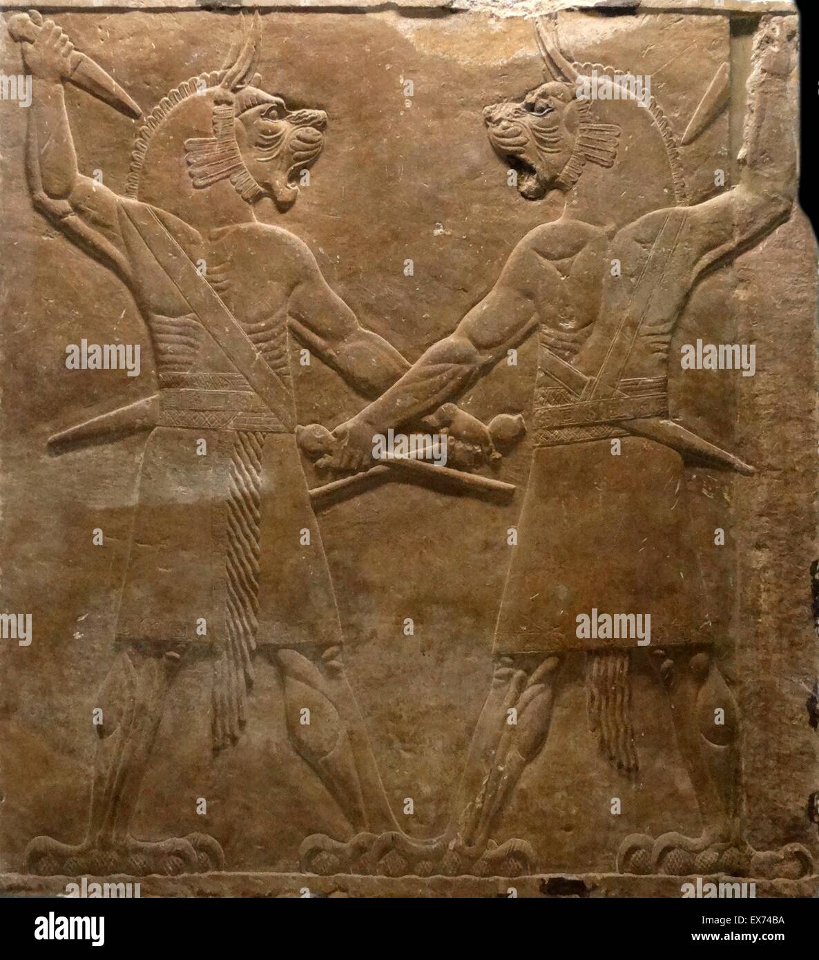 Relief depicting protective spirits. Assyrian, about 645-635 BC From ...