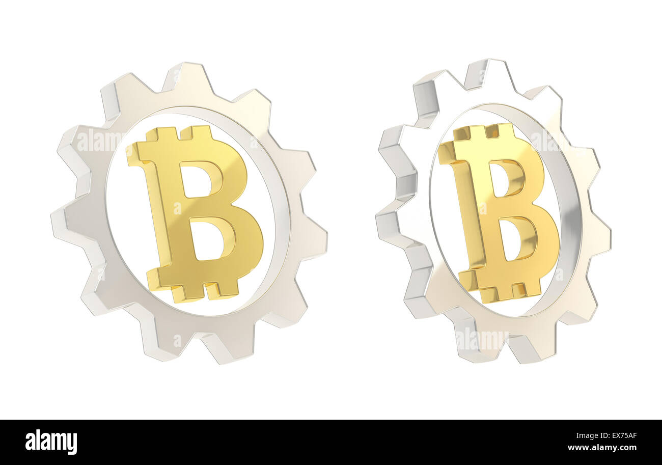 Bitcoin sign inside of a cogwheel gear isolated Stock Photo - Alamy