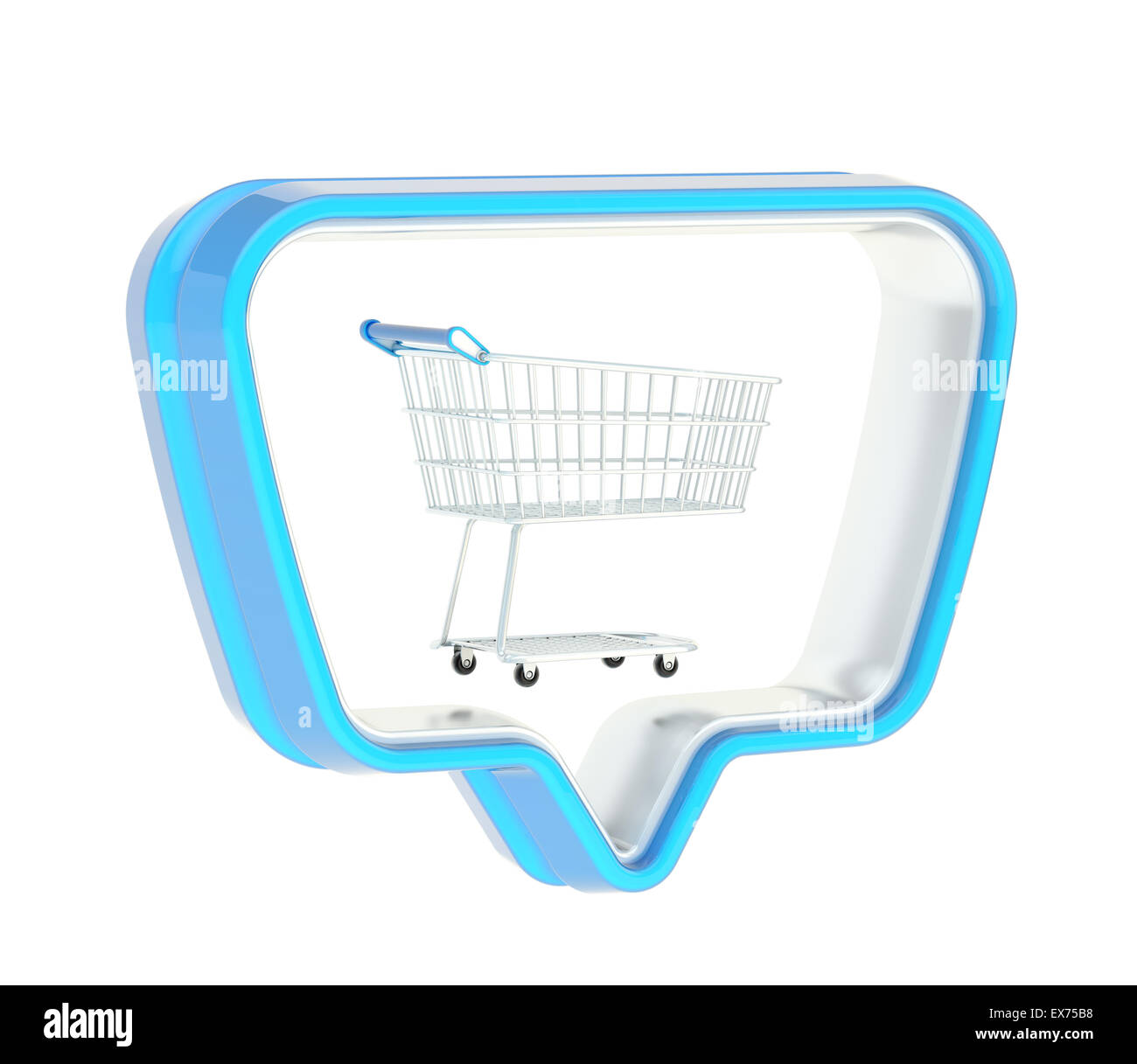 Shopping cart in a text bubble isolated Stock Photo - Alamy