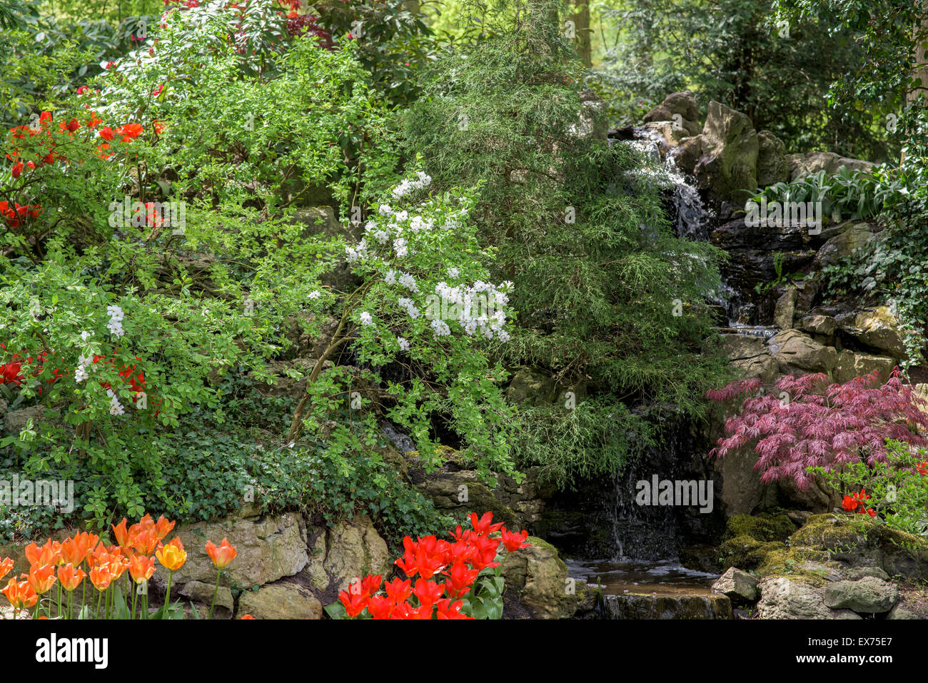 Waterfalls in Keukenhof garden in Netherlands Stock Photo - Alamy