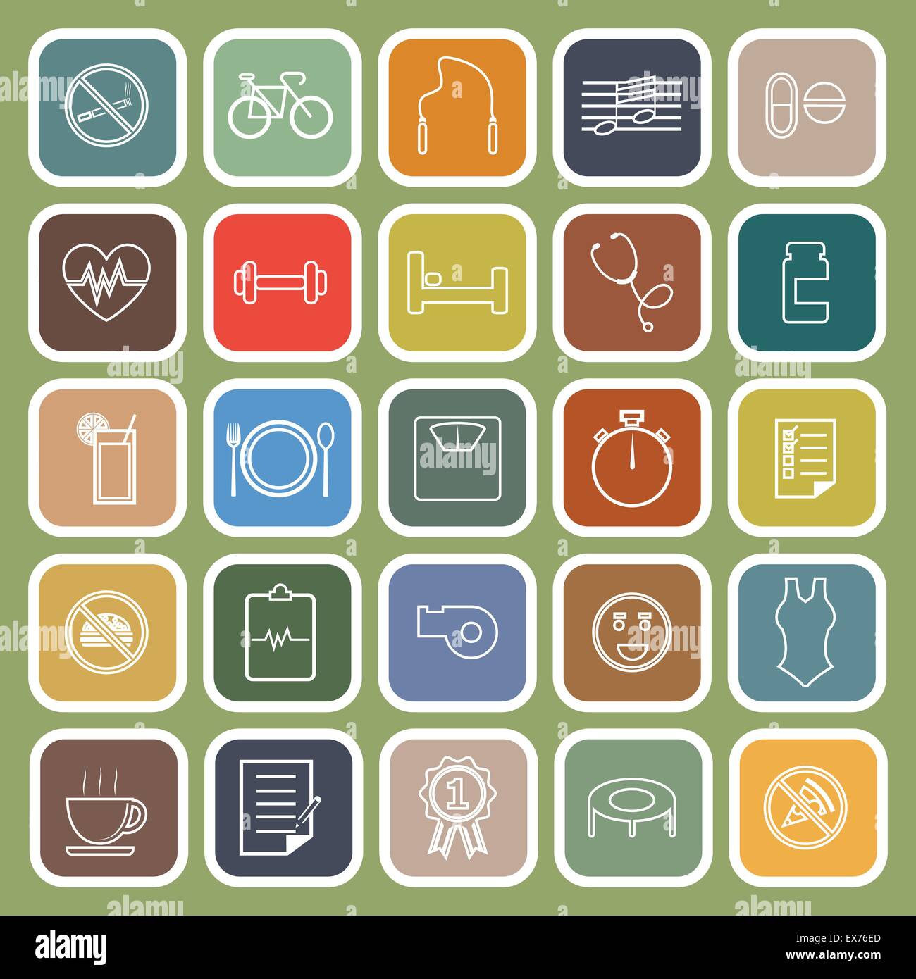 Wellness line flat icons on green background, stock vector Stock Vector ...