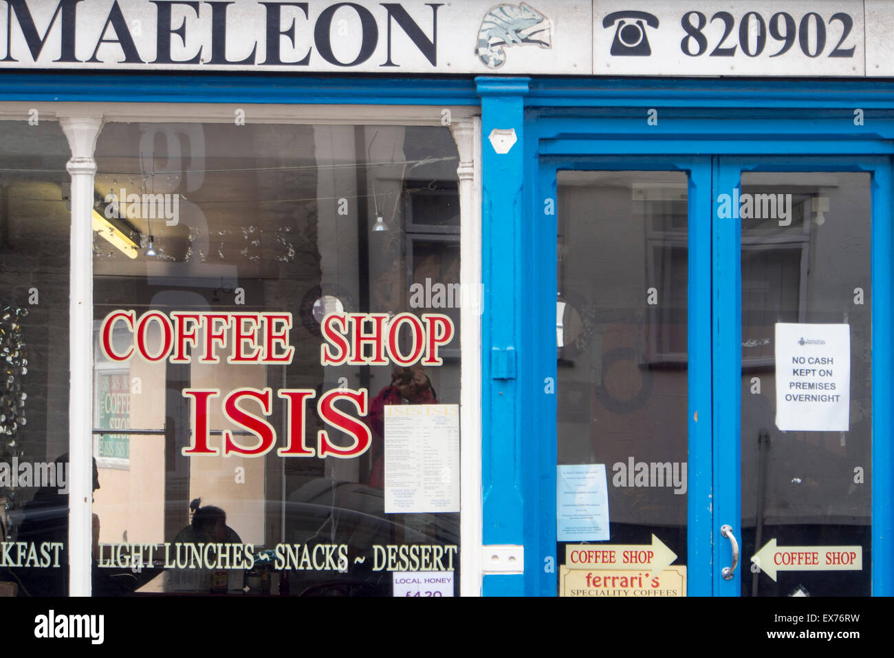 The Coffee shop ISIS in Hay on Wye, Powys, Wales, unfortunate since the introduction of the ...