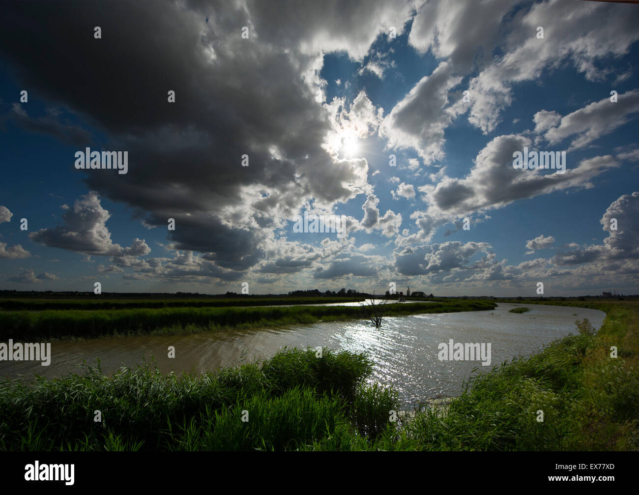 Reedham marsh and river Yare with big sky Stock Photo - Alamy