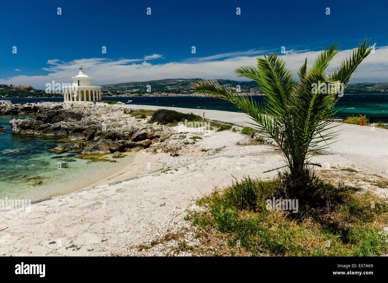 Saint Theodoroi lighthouse on a man made peninsula at Argostoli ...