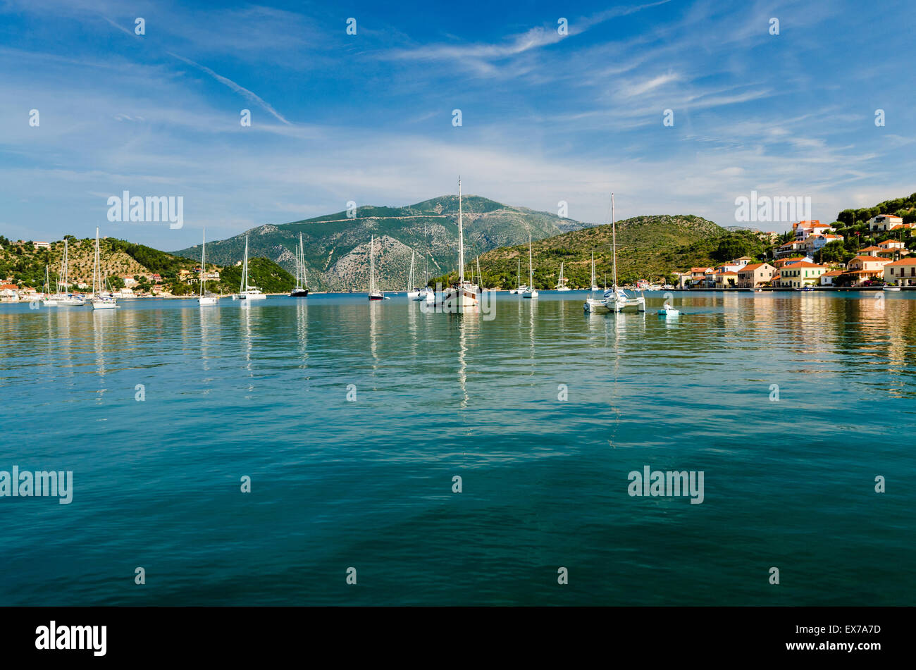 Boats and yachts moored up in Vathy harbour Ithaca Stock Photo - Alamy