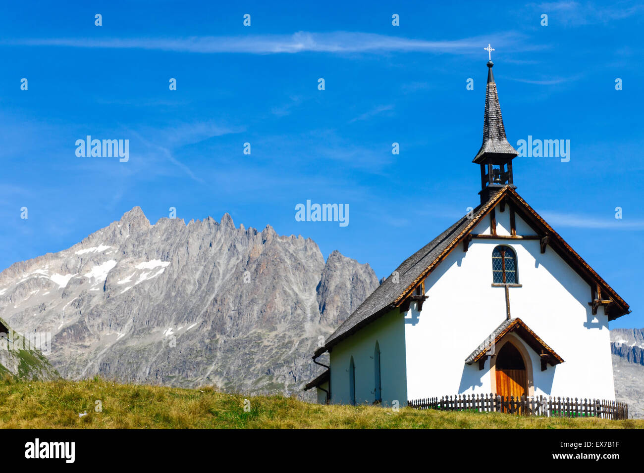 A beautiful small chapel in the alps of the Valais, Switzerland Stock ...