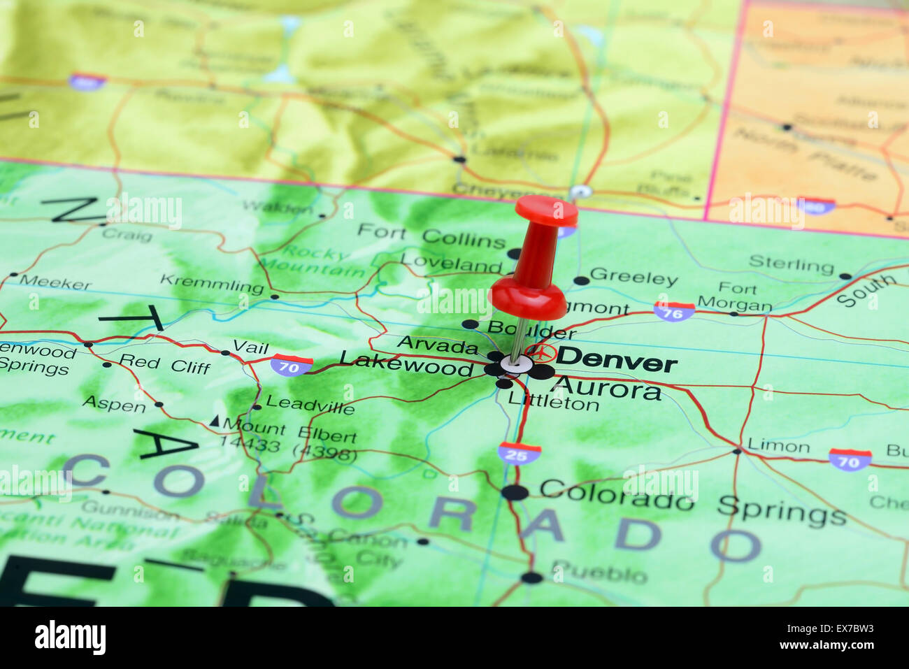 Denver pinned on a map of USA Stock Photo - Alamy