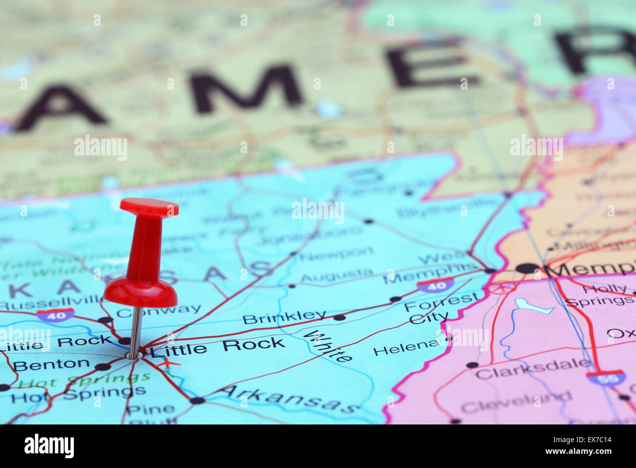 Little Rock pinned on a map of USA Stock Photo - Alamy