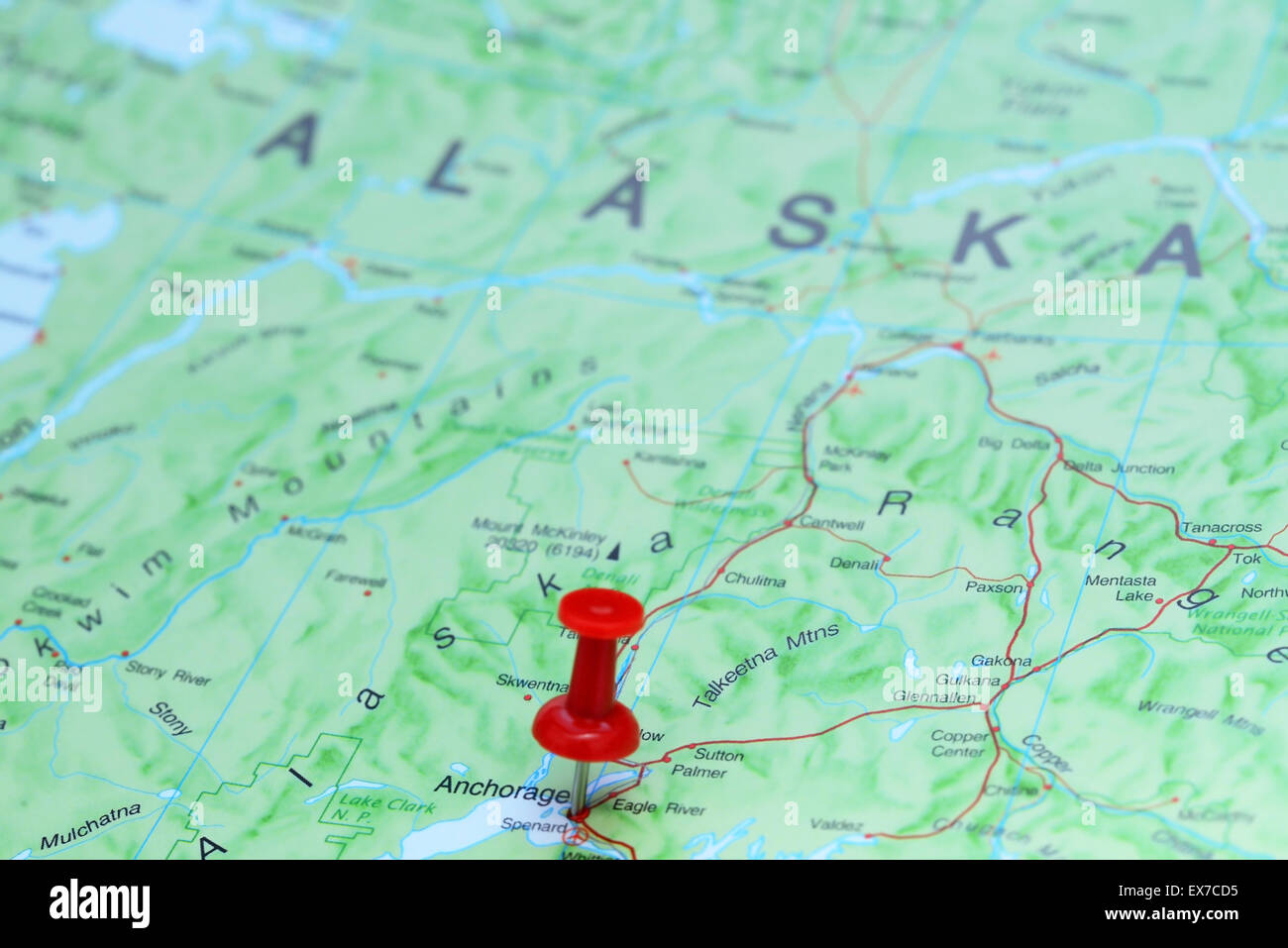 Anchorage pinned on a map of America Stock Photo - Alamy