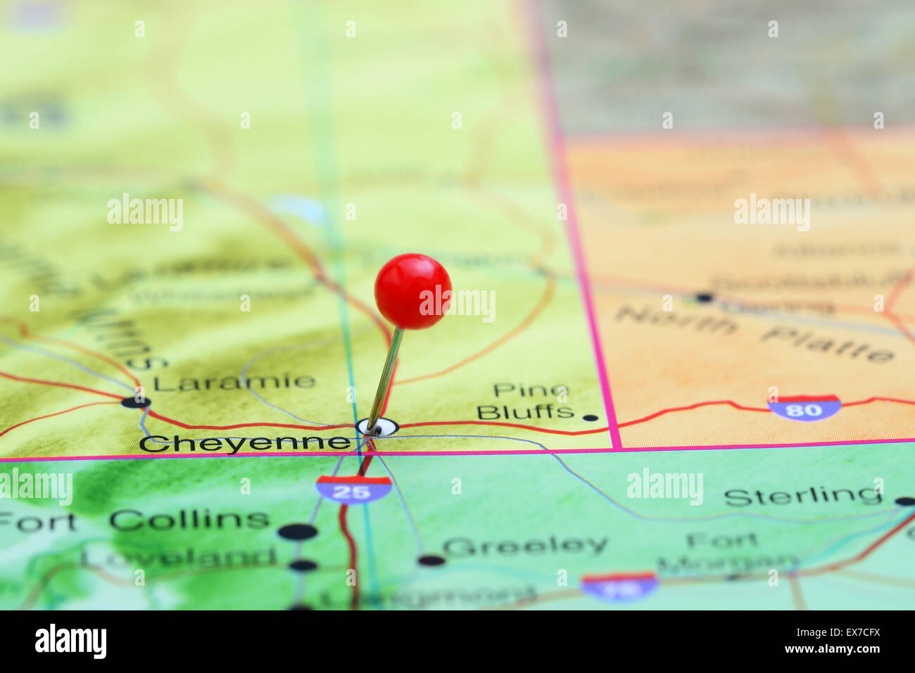 Cheyenne pinned on a map of USA Stock Photo - Alamy