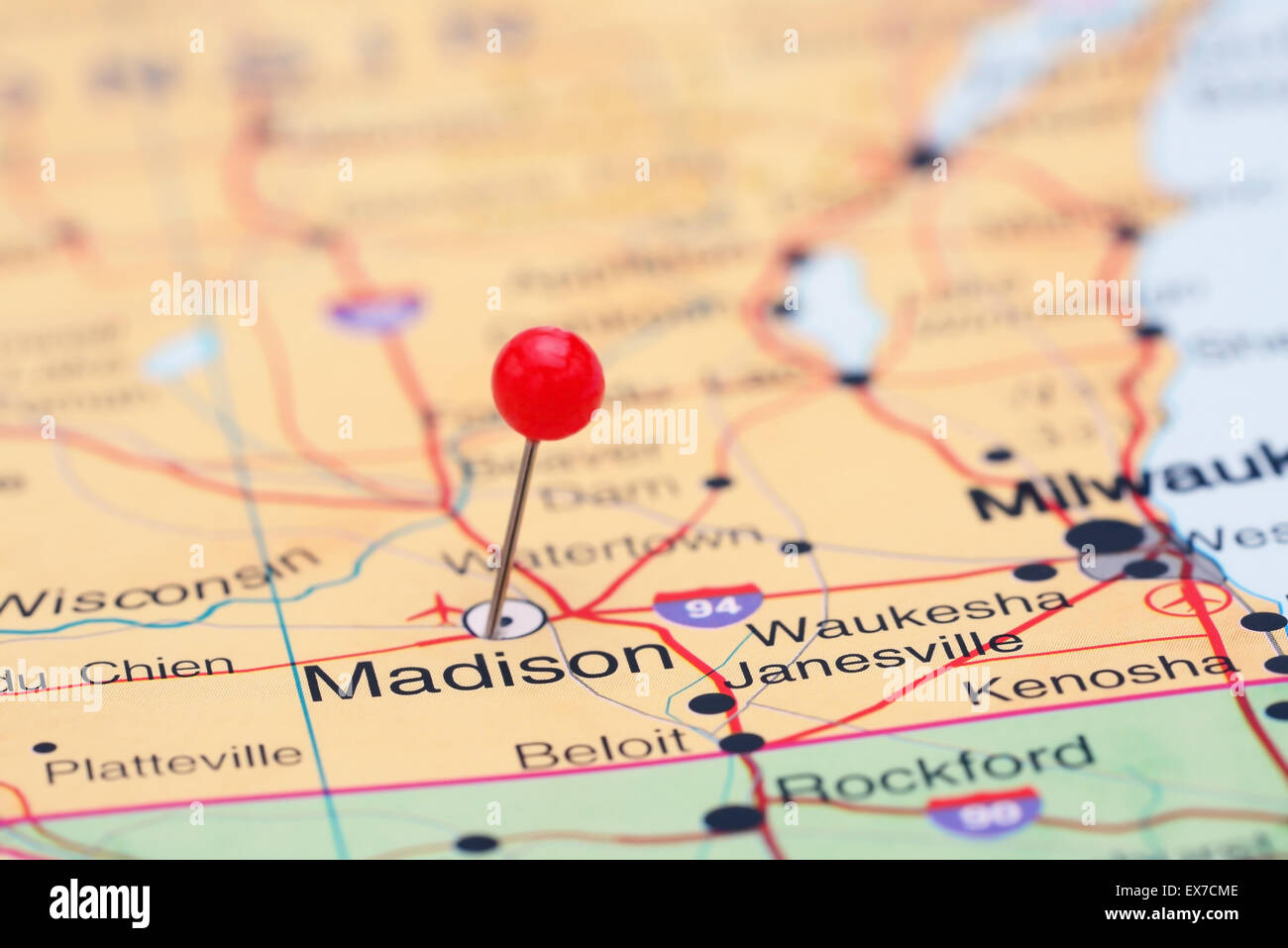 Madison pinned on a map of USA Stock Photo - Alamy