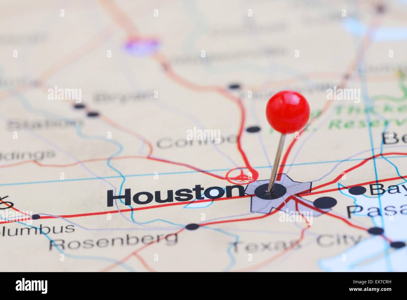 Houston pinned on a map of USA Stock Photo - Alamy