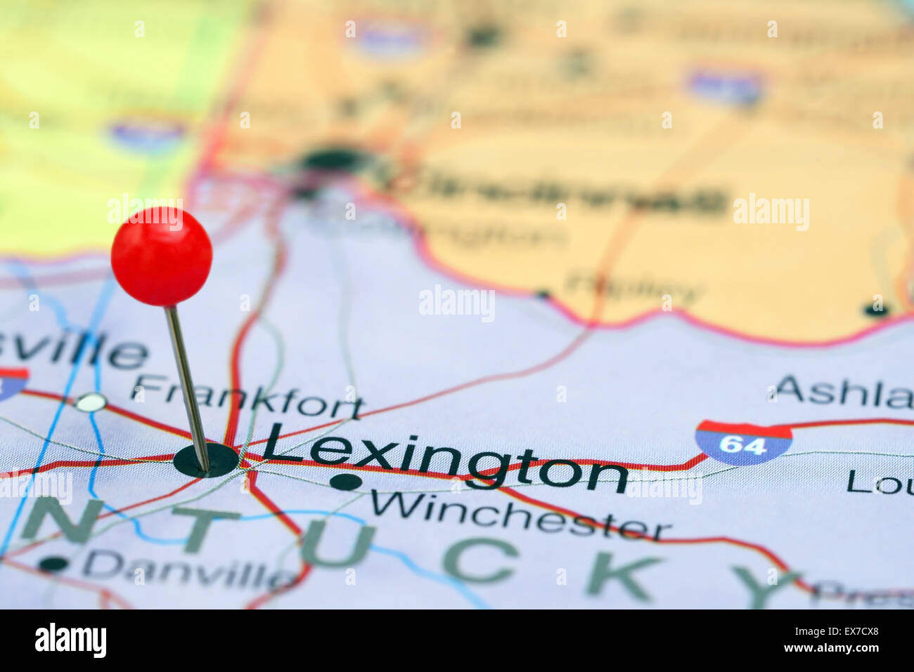 Lexington pinned on a map of USA Stock Photo - Alamy