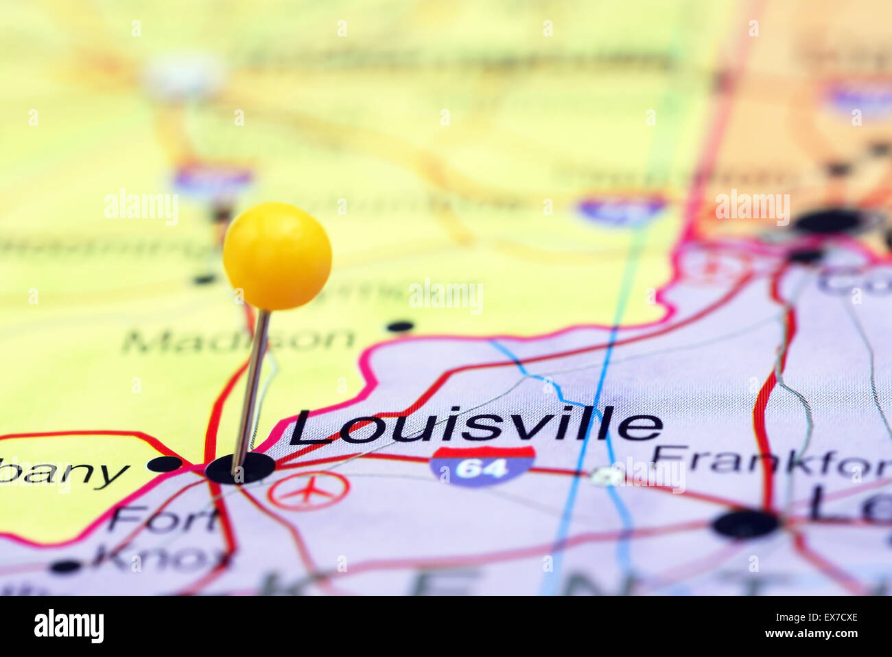 Louisville pinned on a map of USA Stock Photo - Alamy