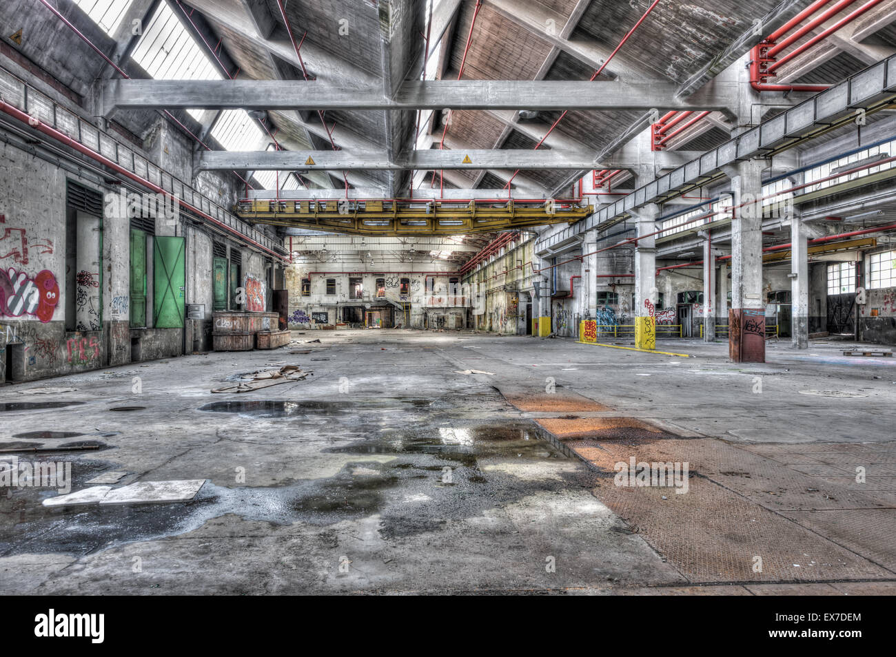Decaying industrial hall in an abandoned factory Stock Photo - Alamy