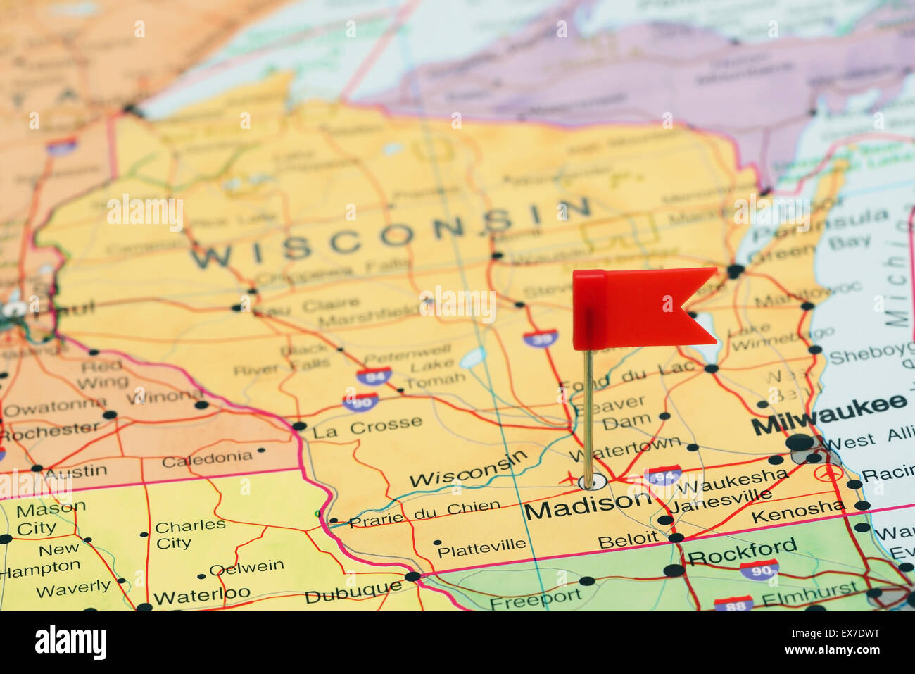 Madison pinned on a map of USA Stock Photo - Alamy