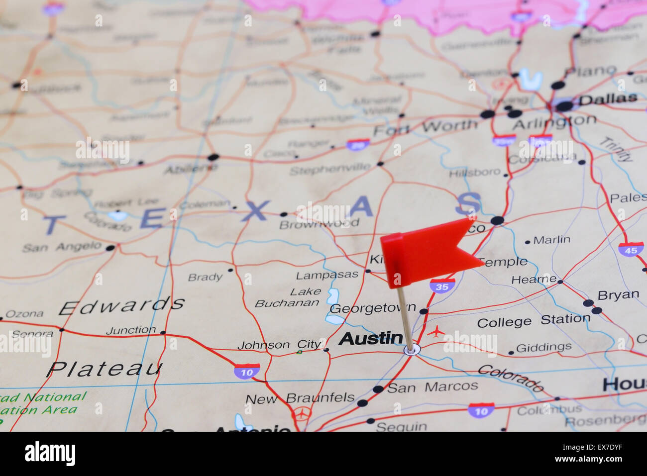 Austin pinned on a map of USA Stock Photo - Alamy