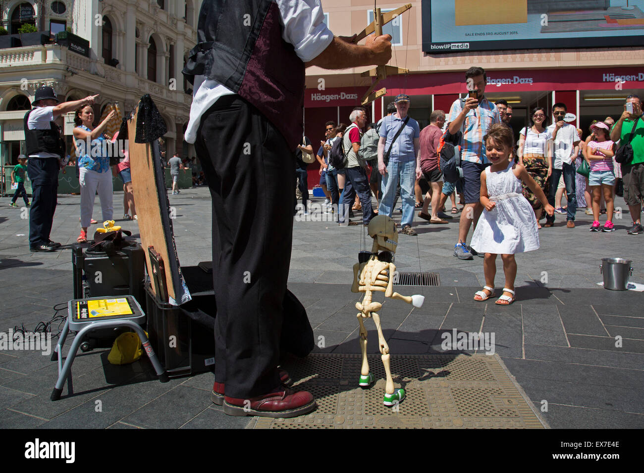 Summertime in London, England, UK. Street entertainer performs his ...
