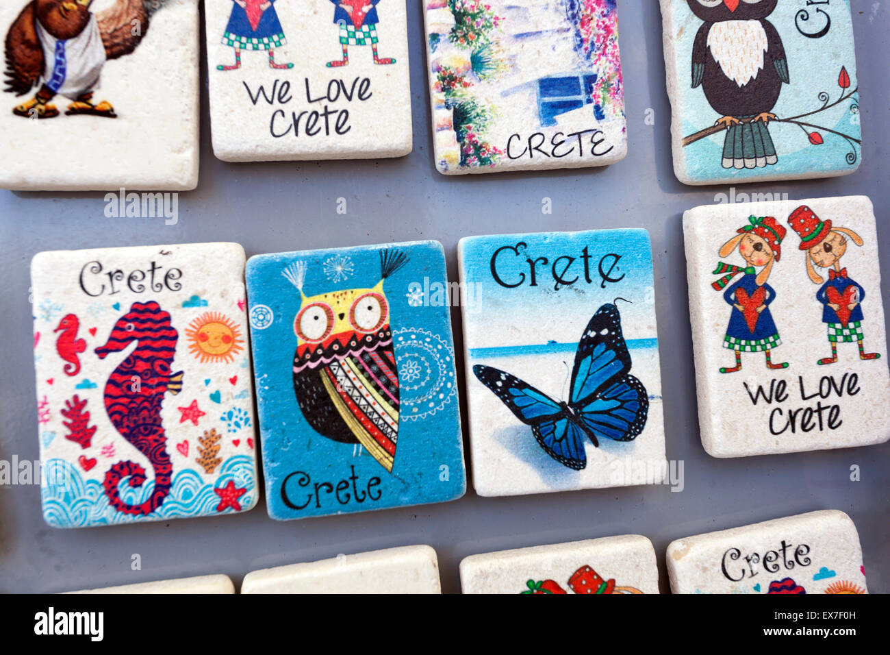 Souvenirs, magnets, We Love Crete, Rethymno, Crete, Greece Stock Photo ...