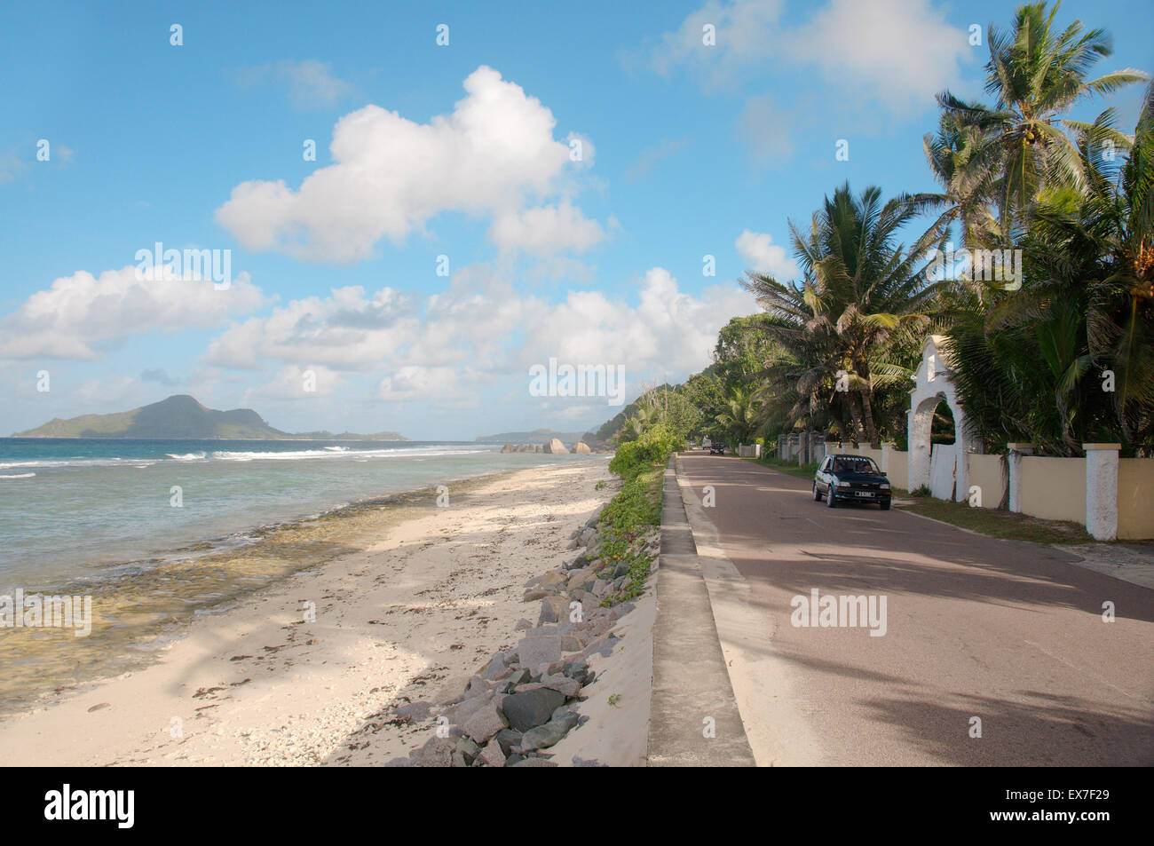 asphalt road near the Indian Ocean, Mahe island, Seychelles Stock Photo ...