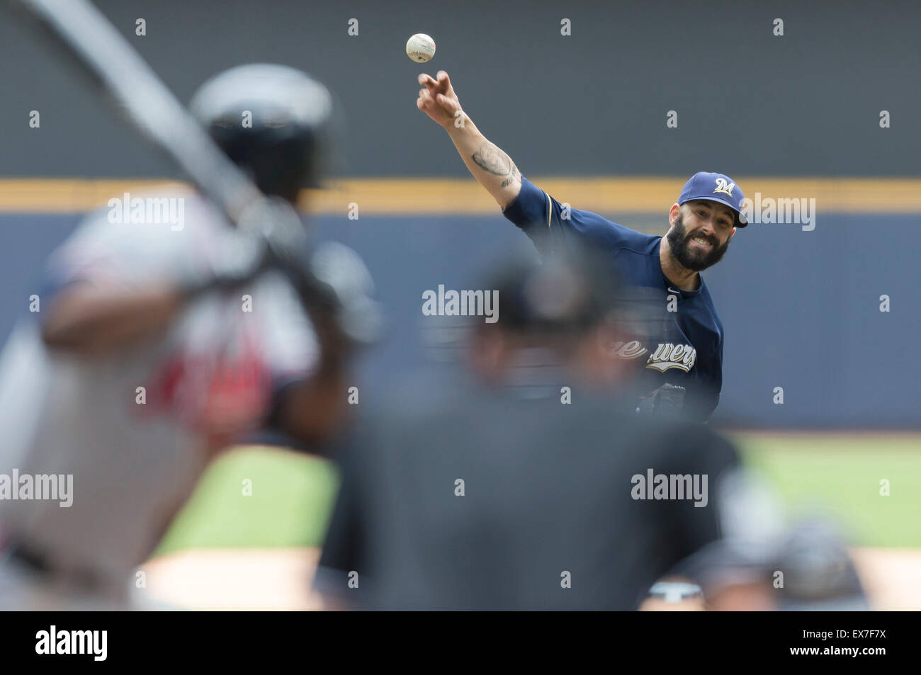 Milwaukee, WI, USA. 8th July, 2015. Milwaukee Brewers starting pitcher ...