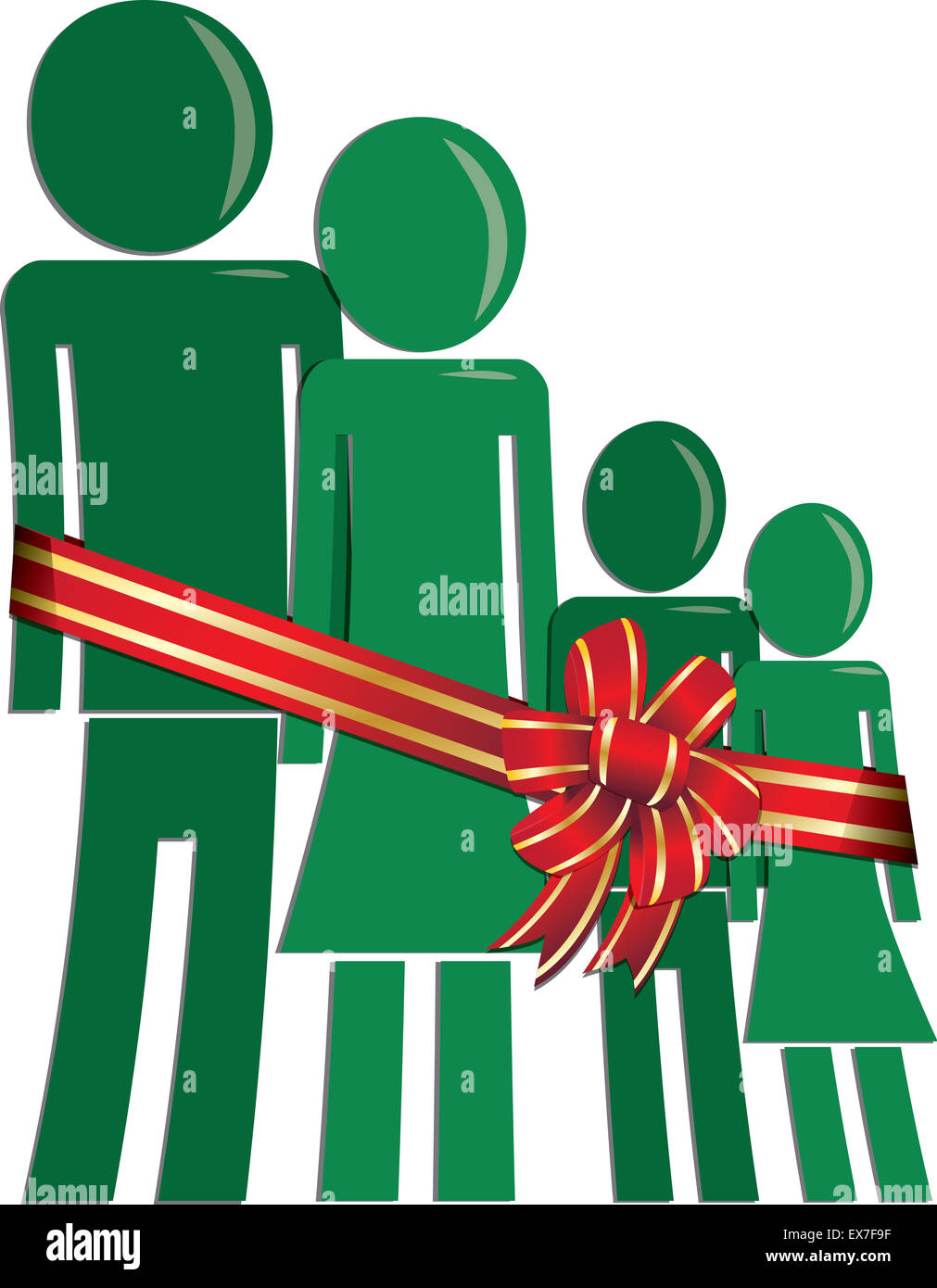 green man woman and children icons wrapped in bow Stock Photo - Alamy
