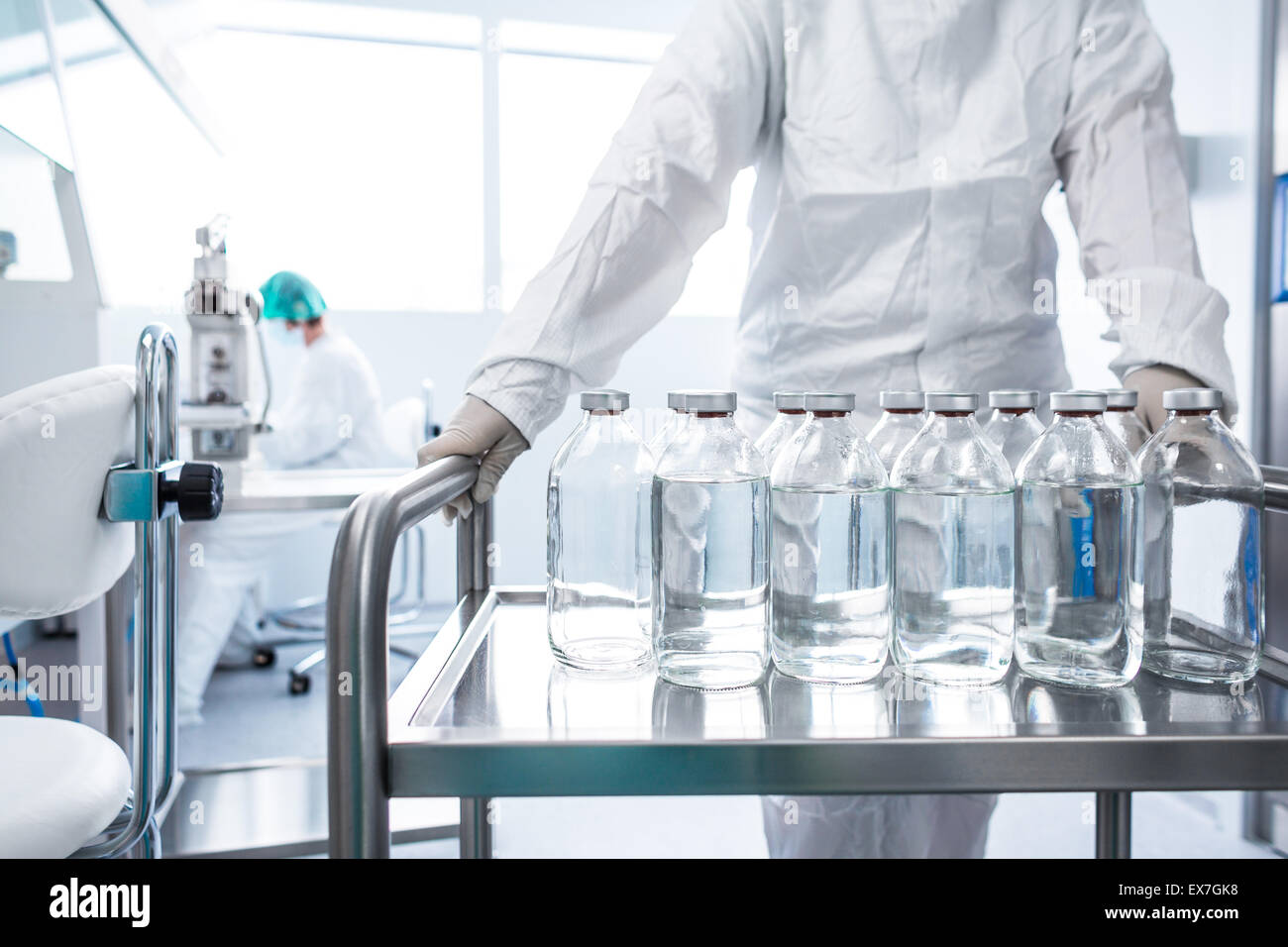Flasks with liquids in a lab Stock Photo - Alamy