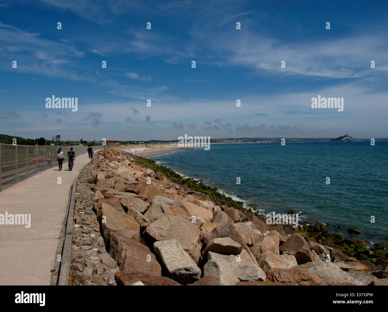 Footpath and cycle path around the bay at Long Rock, Penzance, Cornwall ...