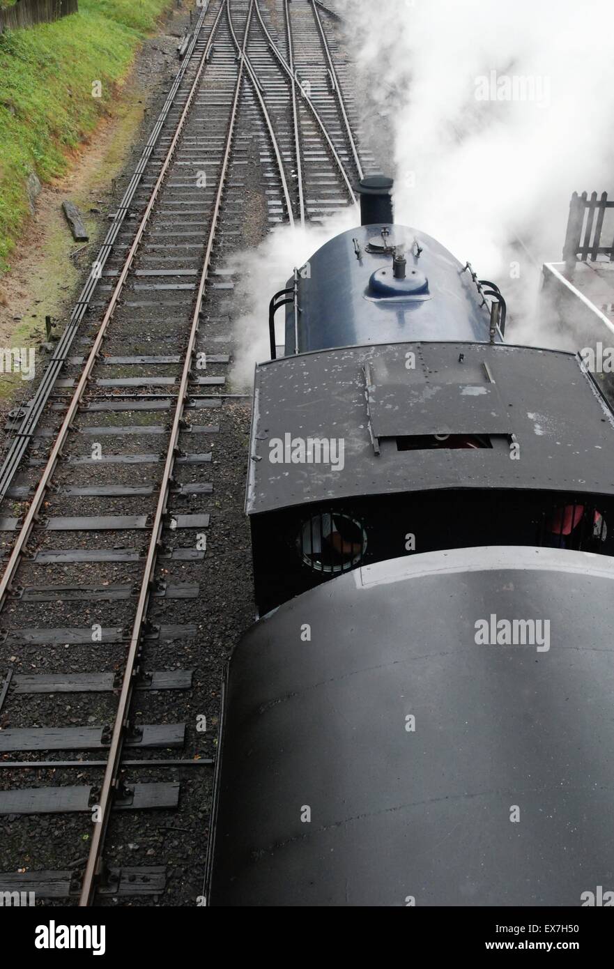Lakeside and Haverthwaite Steam Railway, Cumbria, UK. Looking down at a ...