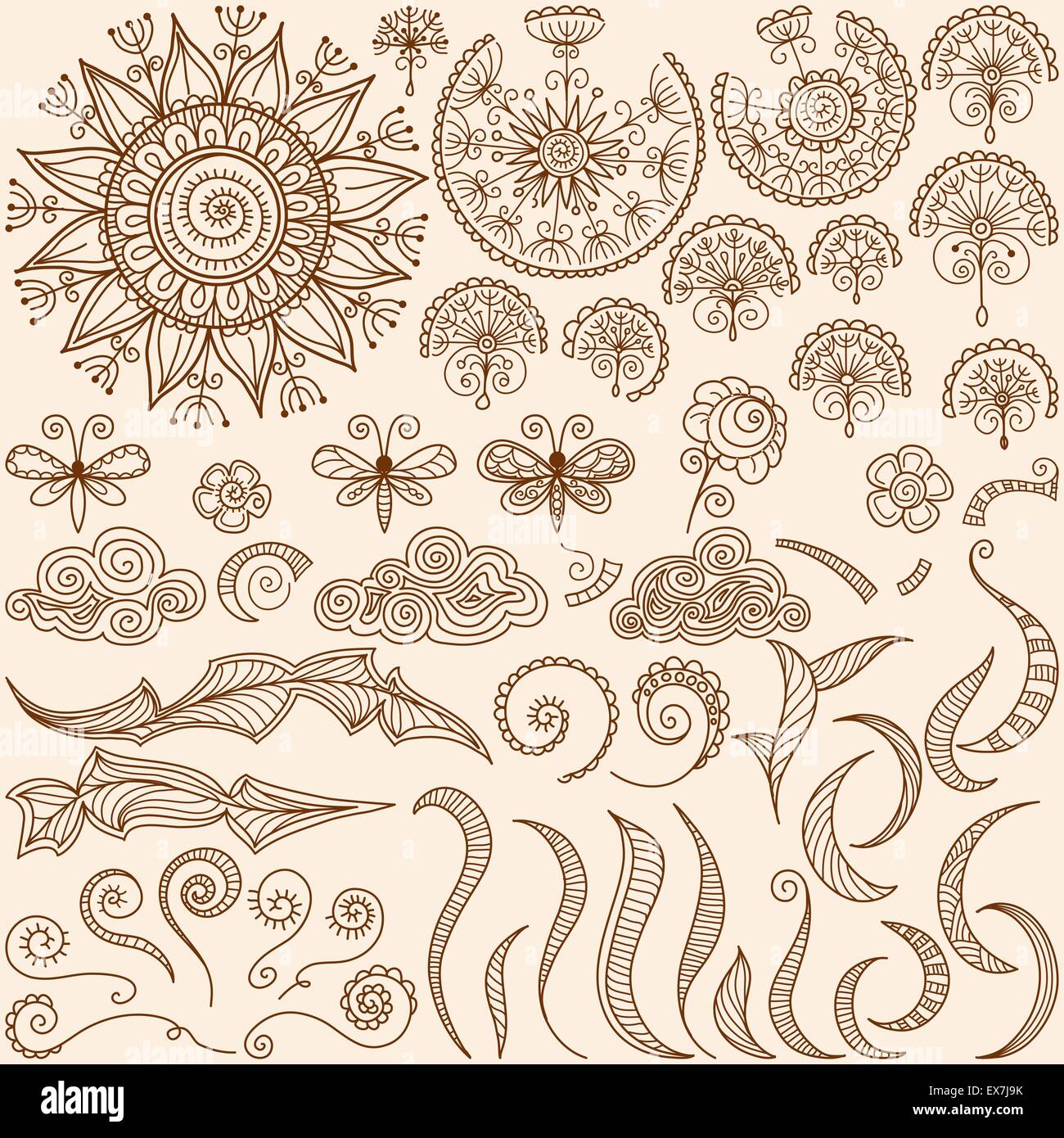 vector set Henna mehndi doodle design elements Stock Vector Image & Art ...