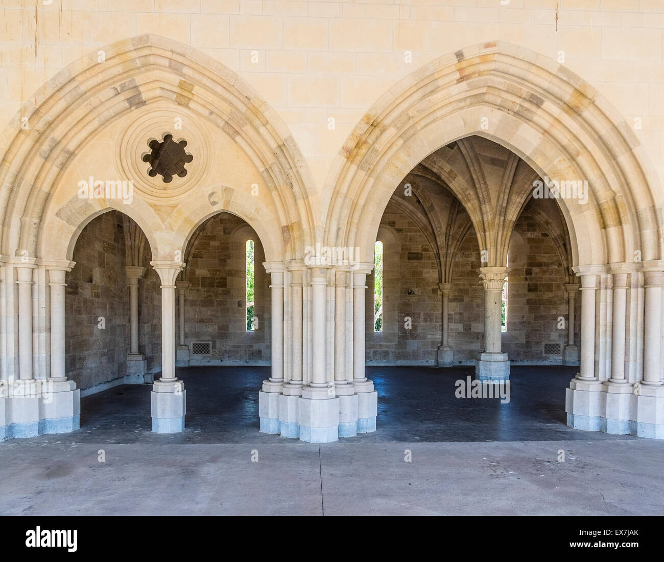 The arched Gothic openings at the monastic chapter house of the Abbey ...