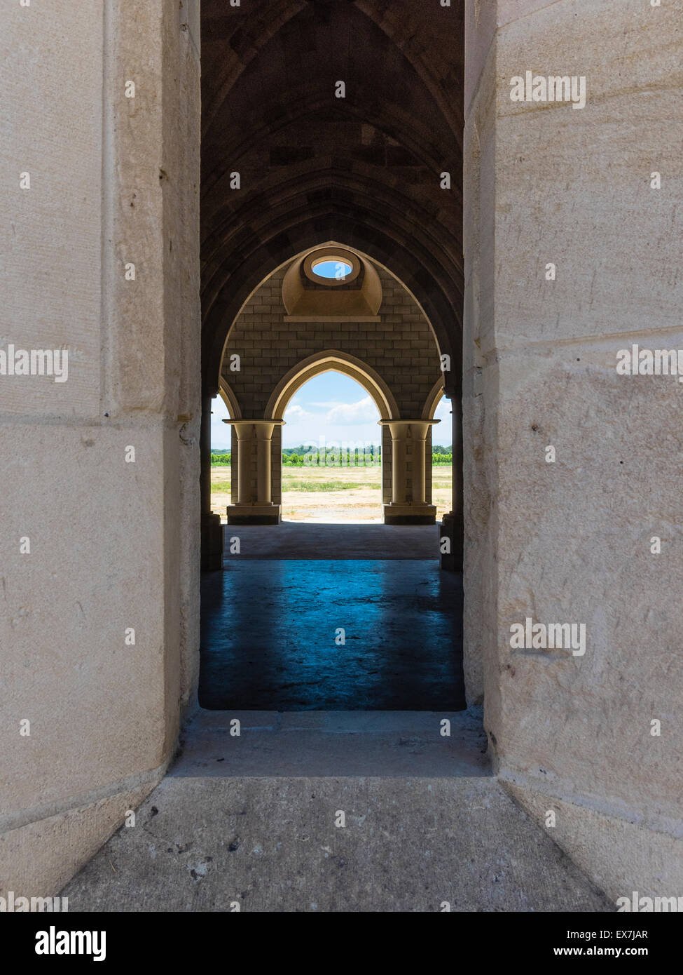 The arched Gothic openings at the monastic chapter house of the Abbey ...
