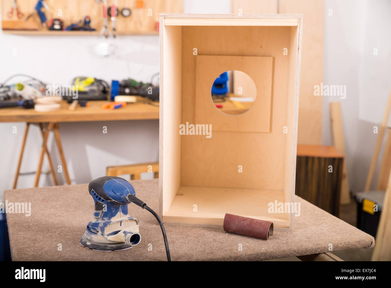 Traditional cajon flamenco percussion instrument in an artisan workshop ...