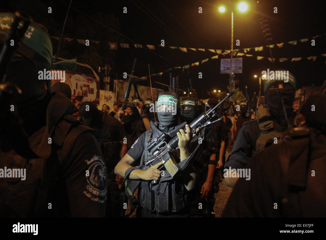 Gaza, Palestine. 08th July, 2015. Palestinian Hamas supporters during a ...