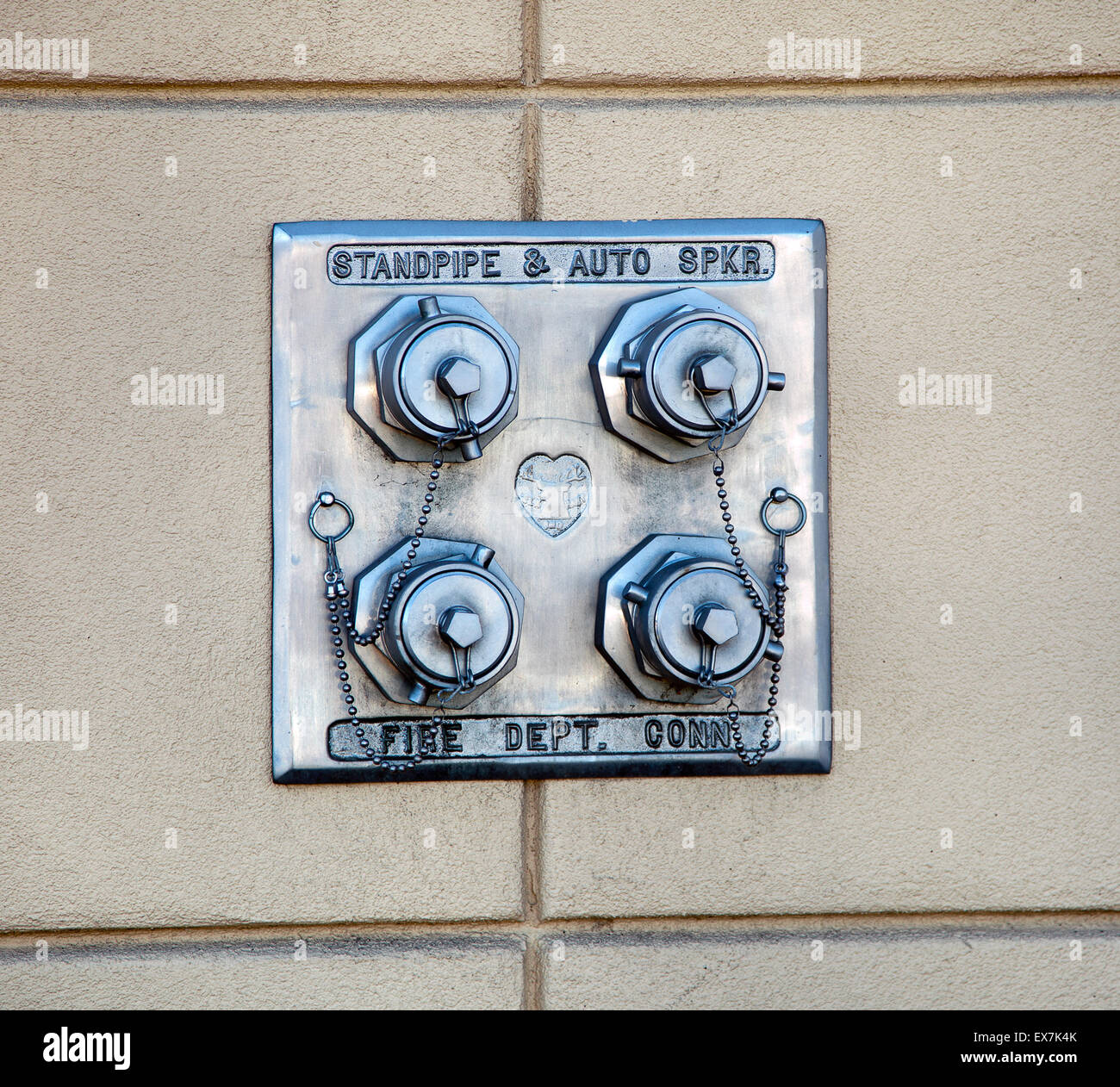 Standpipe FDC, Dry standpipe outlets by a driveway at a building, four ...