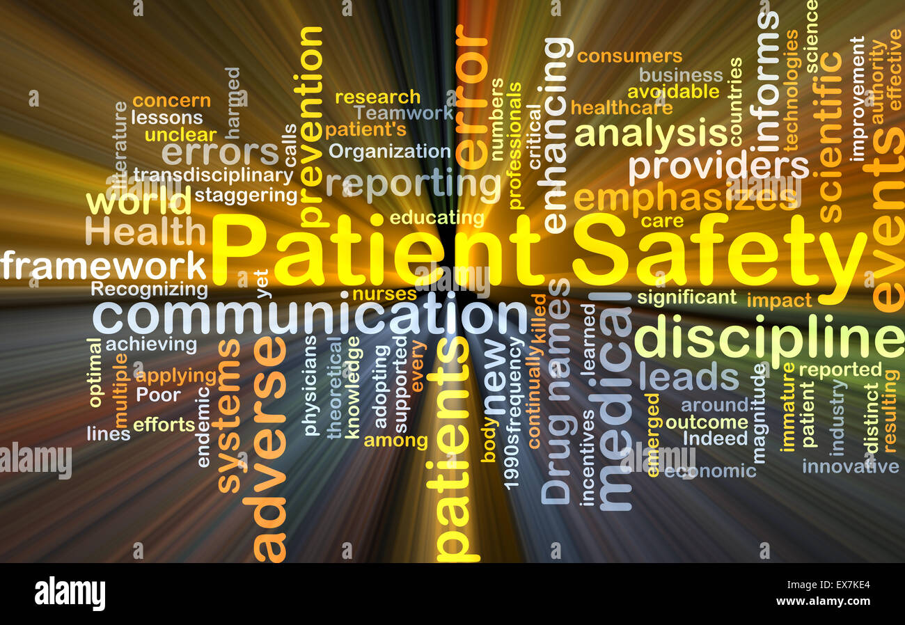 Background concept wordcloud illustration of patient safety glowing ...