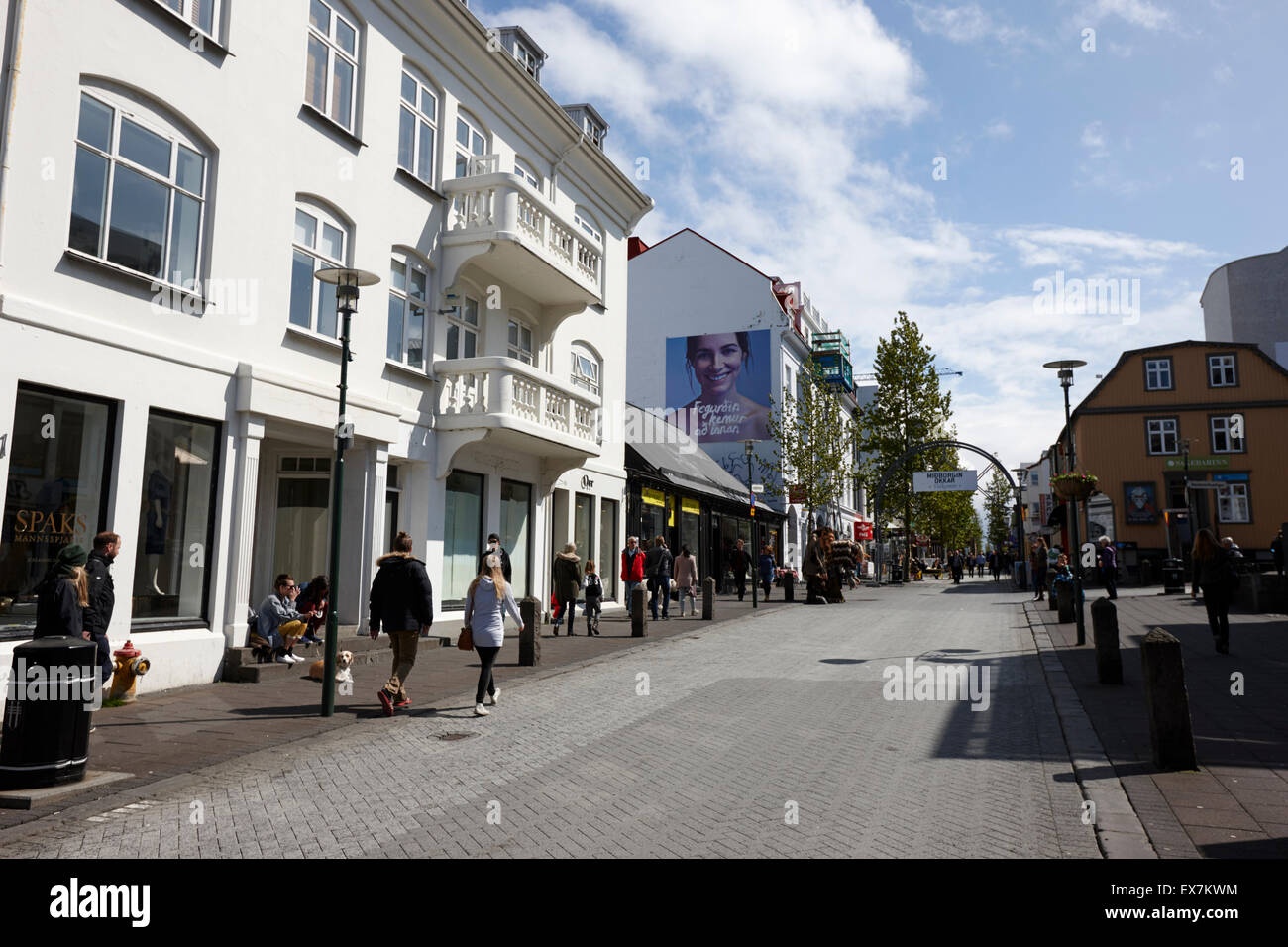 Laugavegur main pedestrian shopping street Reykjavik iceland Stock ...