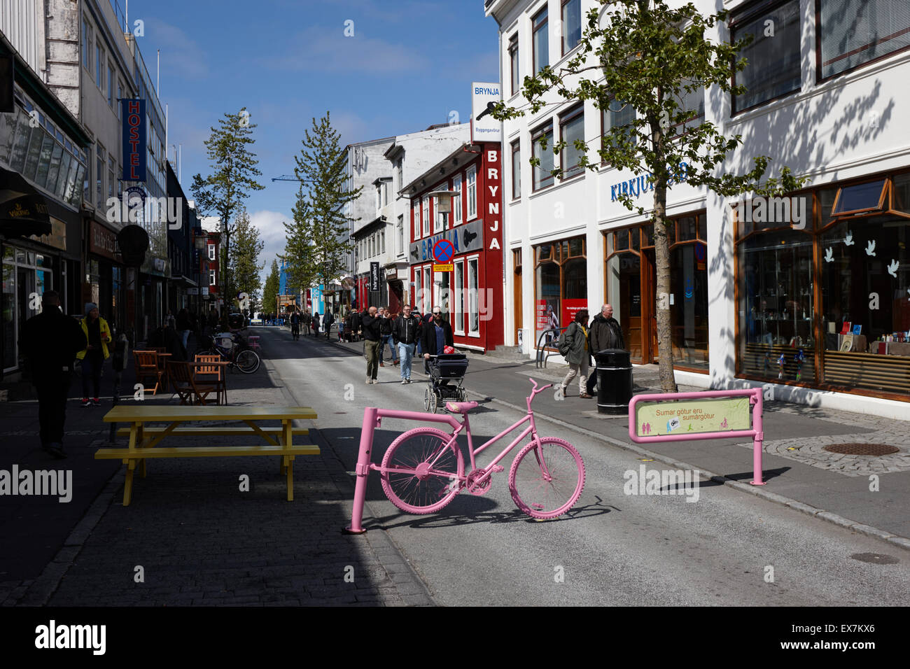 Laugavegur main pedestrian shopping street Reykjavik iceland Stock ...