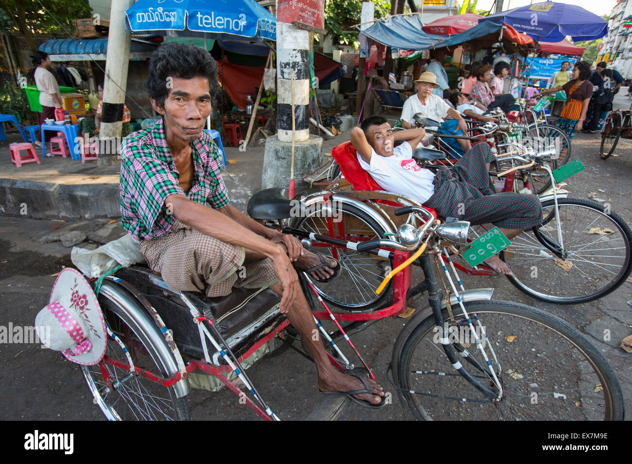 Bahan Market, Shwedagon bicycle rickshaw line, Yangon, Myanmar Stock ...