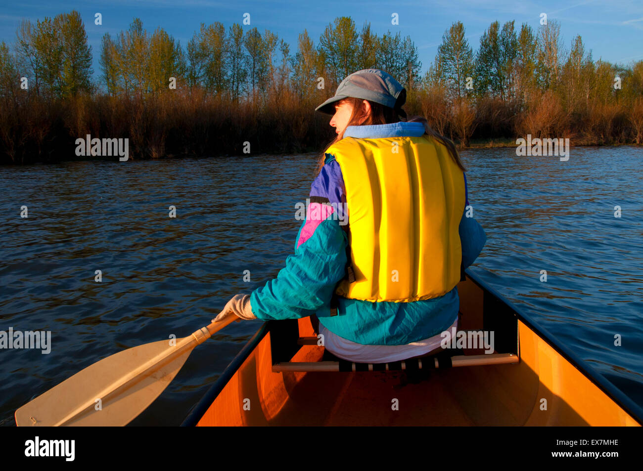 Canoeing on Vancouver Lake, Shillapoo Wildlife Area, Washington Stock ...