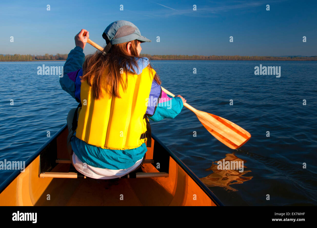 Canoeing on Vancouver Lake, Shillapoo Wildlife Area, Washington Stock ...