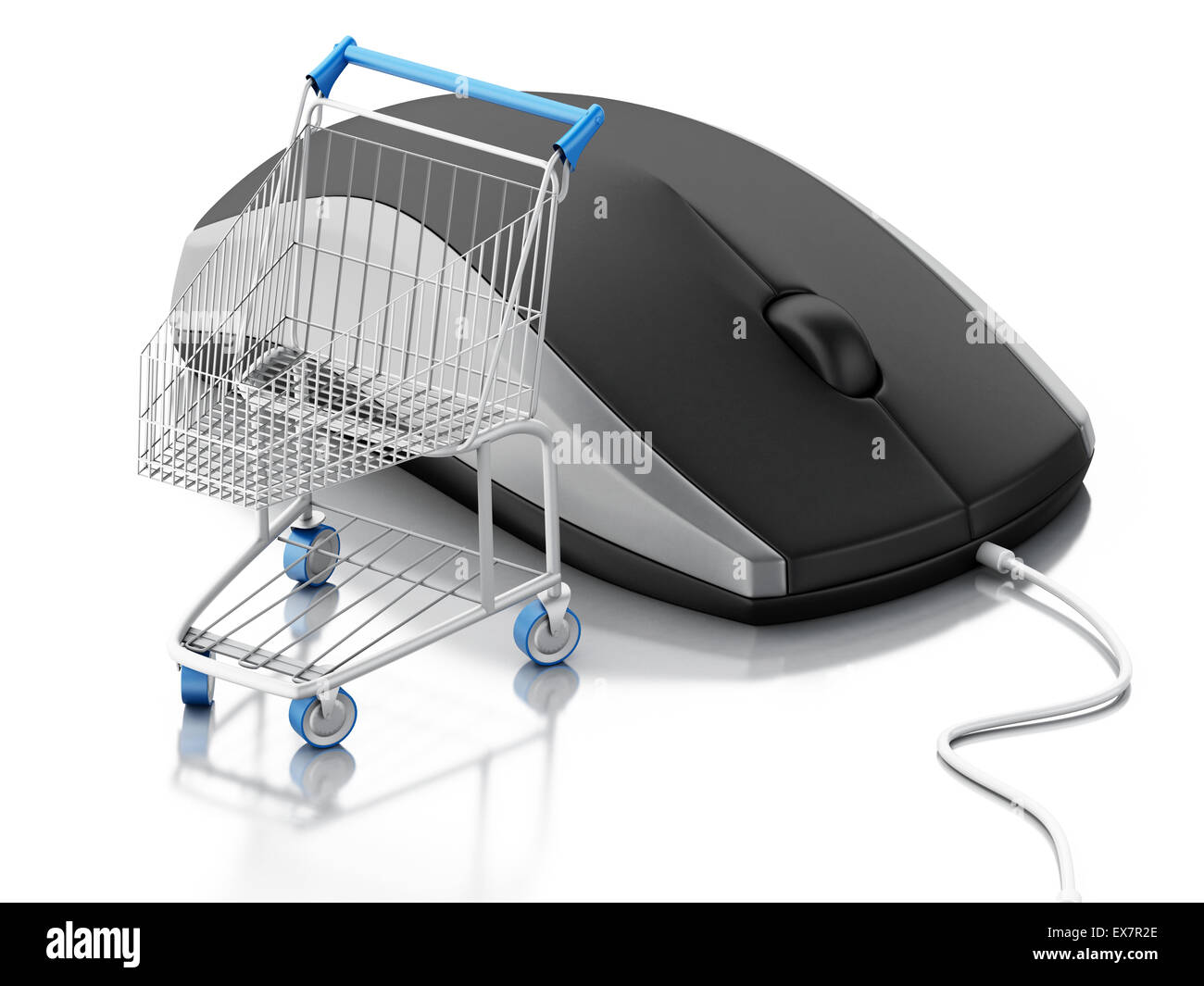 3d image. Computer mouse and shopping cart. Online Shopping Concept ...