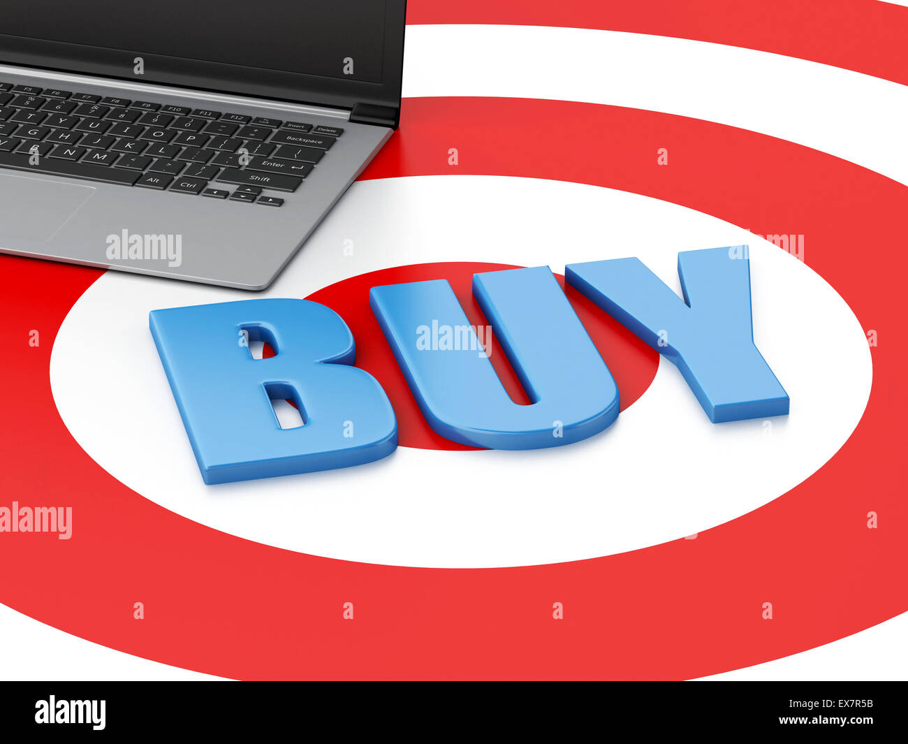 3d renderer image. Online internet concept. Laptop pc and "buy" text on ...