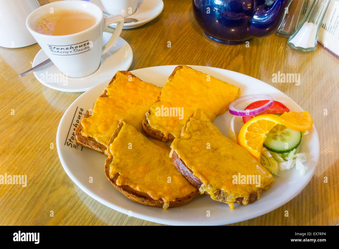 Lunch at a country café toasted cheese on granary bread and a cup of ...