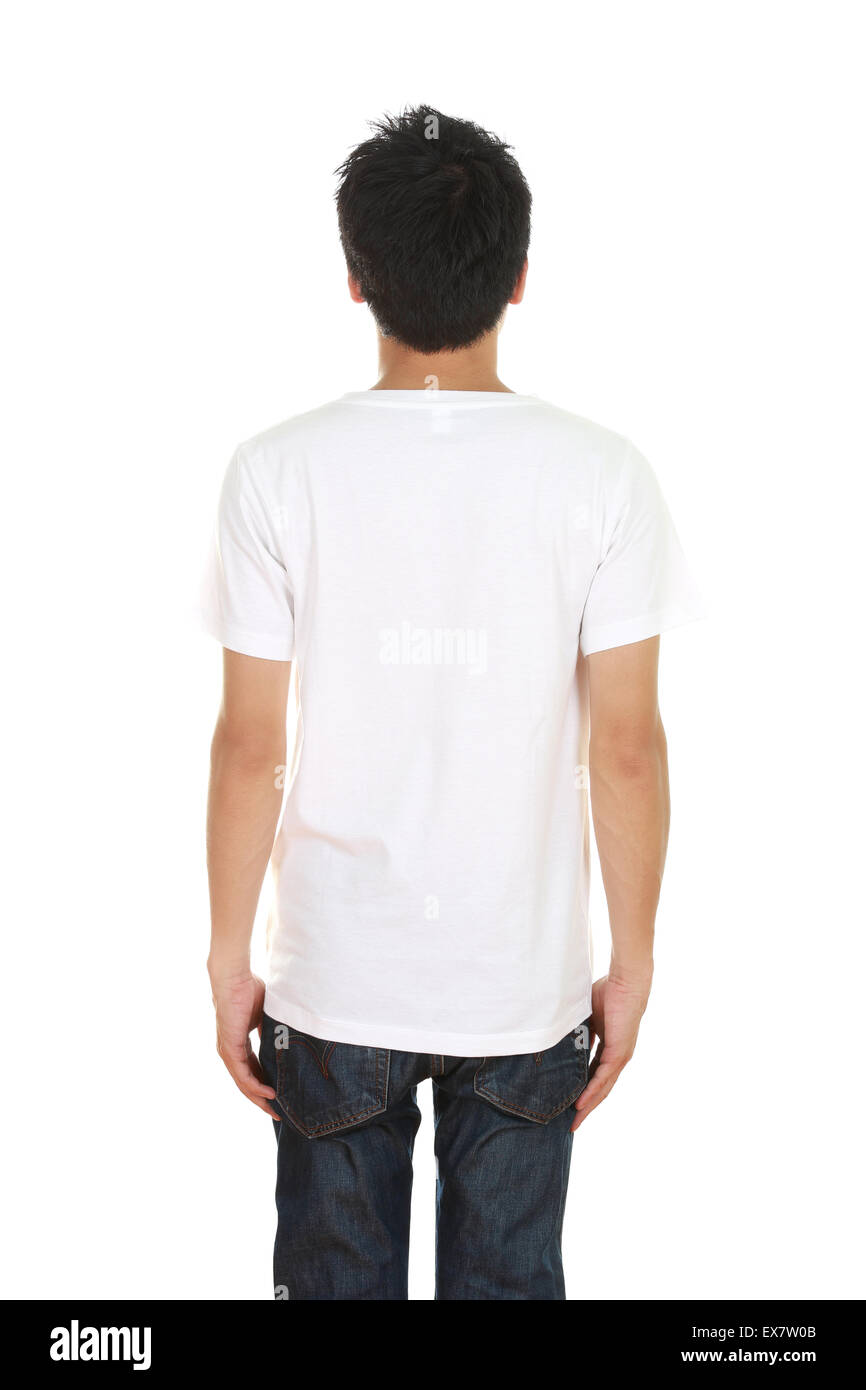 man with blank t-shirt (back side) isolated on white background Stock ...