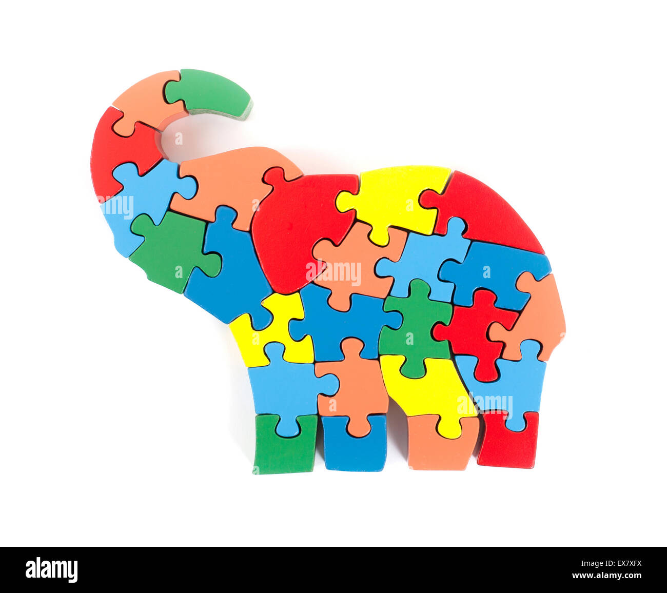 Colorful puzzle pieces in elephant shape - isolated over white Stock ...
