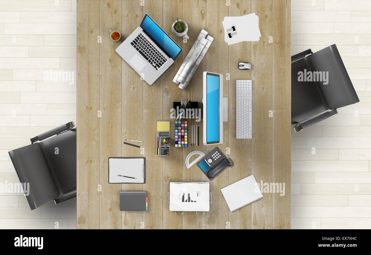 Coworking space concept - Design of modern workspace. 3D Render Stock ...