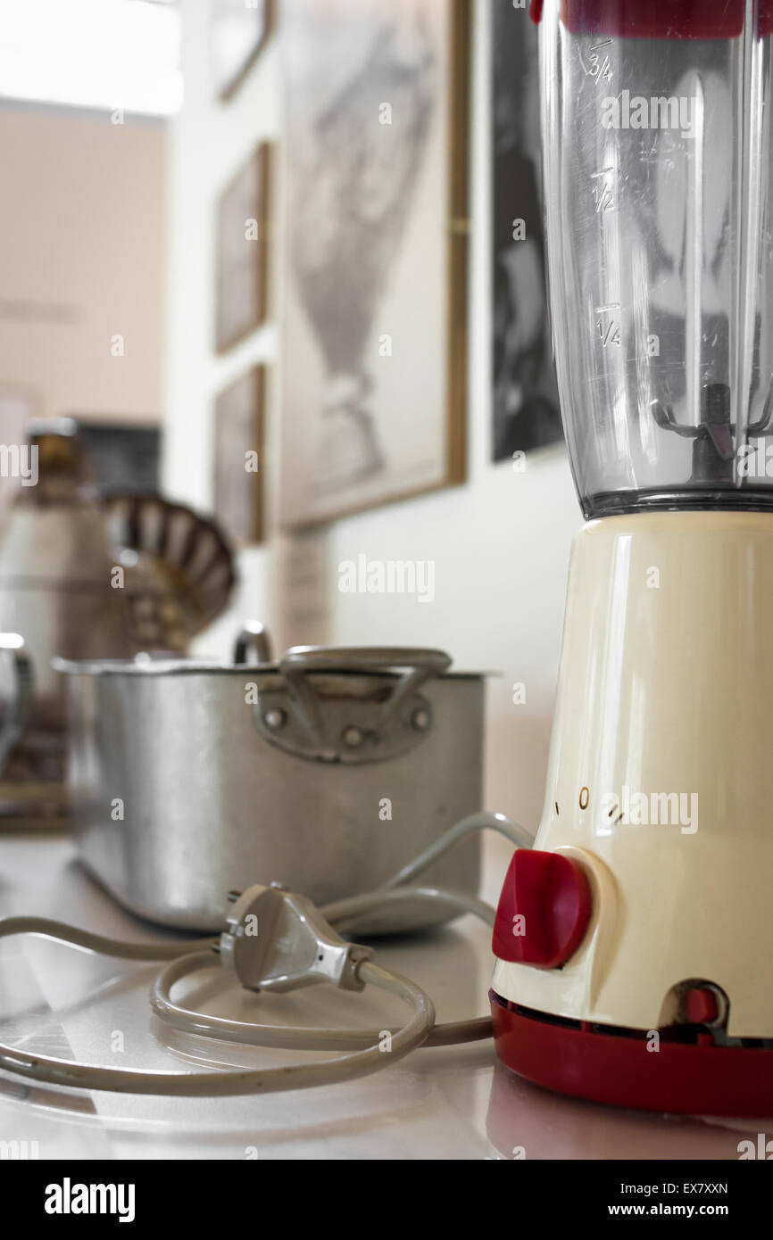 A vintage blender in an old kitchen, on blurred background Stock Photo ...