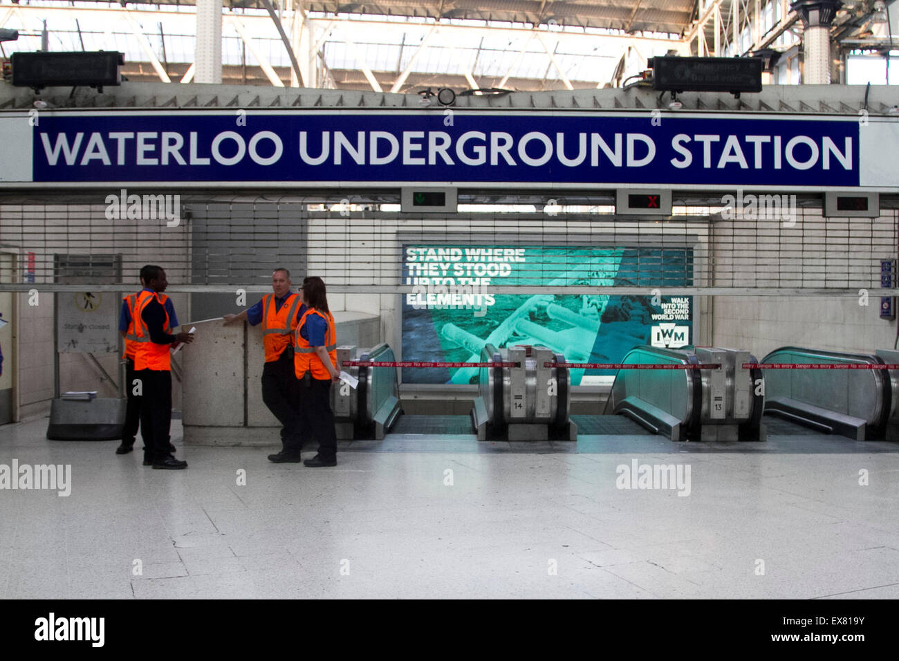 Waterloo Station, London, UK, 09th July, 2015. Staff outside the closed ...